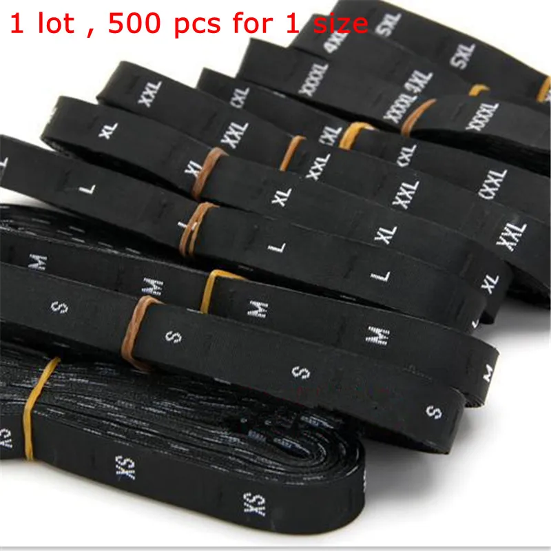 500PCS Black polyester cloth size label for shirt XXS XS S M L XL XXL ...