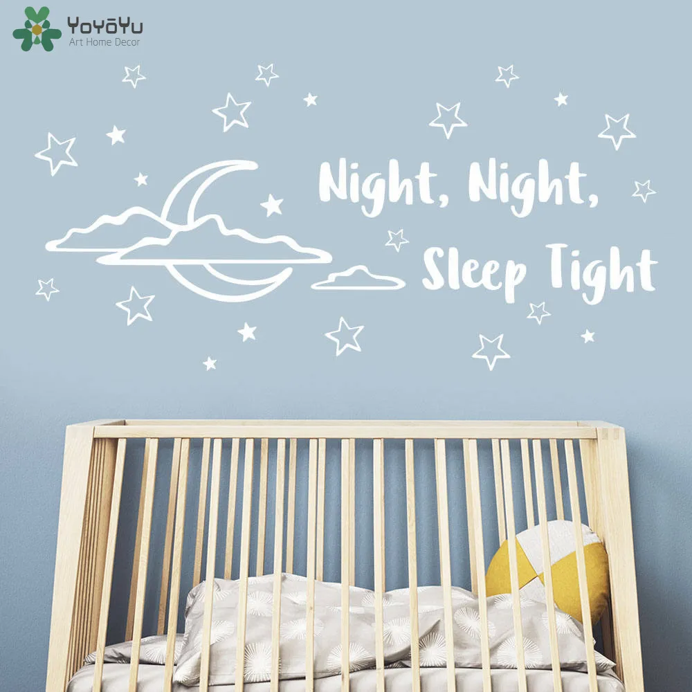 Moon Stars Pattern Wall Sticker For Kids Room Quotes Night Sleep Tight ...