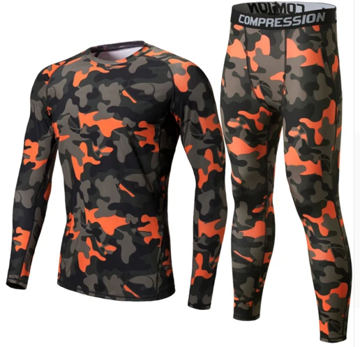 Camouflage Mens Compression sets T shirt Long Sleeve Fitness Men Gym ...