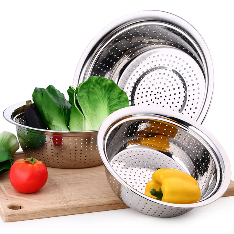 1PC Thickening Stainless Steel Leakage Basin Pot Vegetable Fruits Sieve ...
