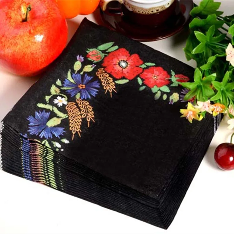 Paper-napkins-tissue-black-color-print-embroidery-art-handerchief ...