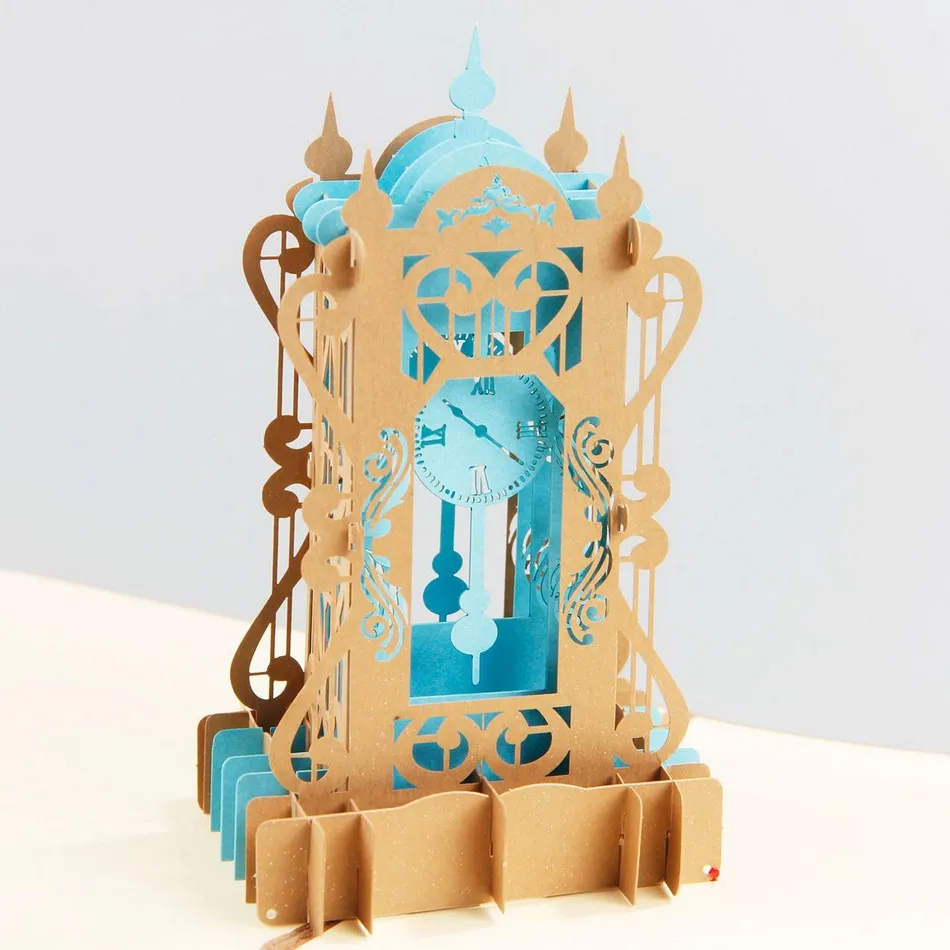 3D-vintage-colck-laser-cut-pop-up-paper-Holiday-handmade-post-cards ...