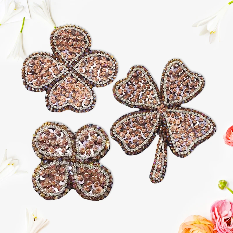 Freeshipping Handmade Rhinestone Beaded Clover Crystal Stickers Sewing ...
