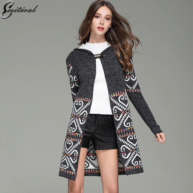 Emitiral 2017 Autumn Winter Women Cardigans Jacquard Weave Tops Knit