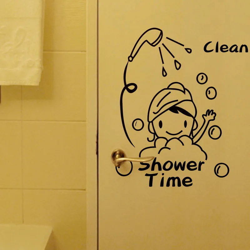 DIY PVC Sticker Shower Time Pattern Bathroom Toilet Wall Sticker Home ...