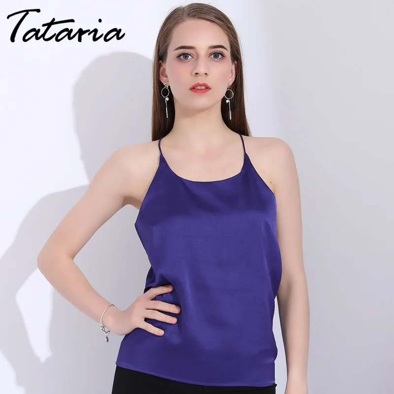 Sexy Silk Backless Top Women Plus Size Sleeveless Vest Tank Top Women ...