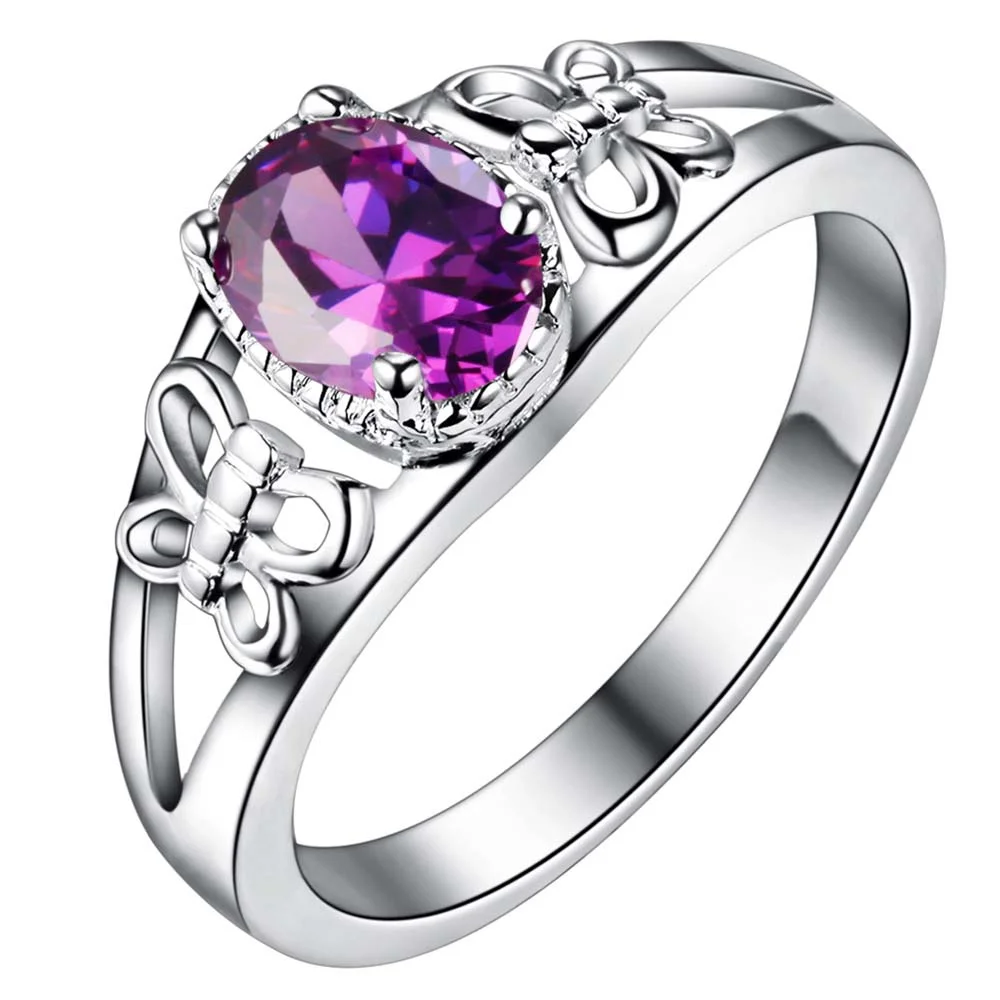 Purple Zircon Bling Silver Plated Ring, Silver Fashion Jewelry Ring For ...