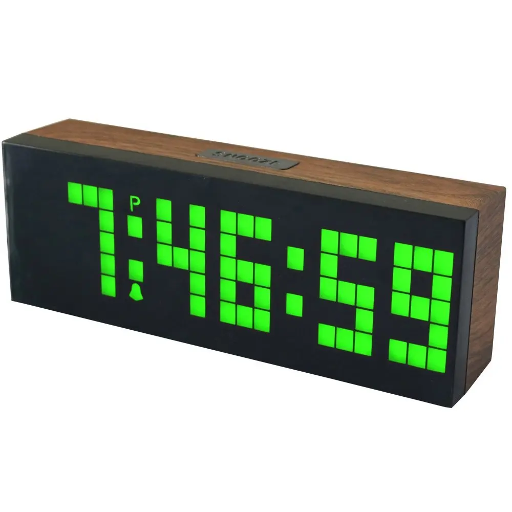 Holz Led Digital Wecker Wand oder Schreibtisch Elektronische Led Uhr Große Ziffern Zeigen ...