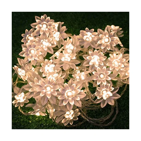 8M 50LED Lotus Flower Blossom String Lights Battery Operated floral ...