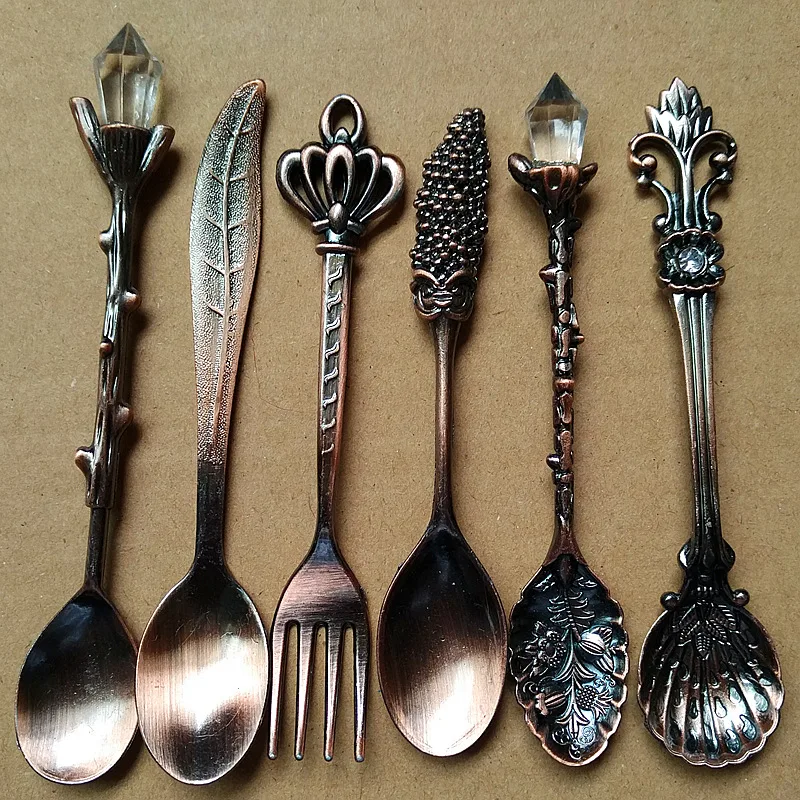 European style retro spoon sets 6 pcs small size creative coffee spoon ...