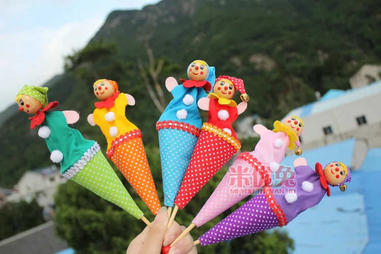 6pcs baby colorful telescopic stick doll puppets kid's clown wooden ...
