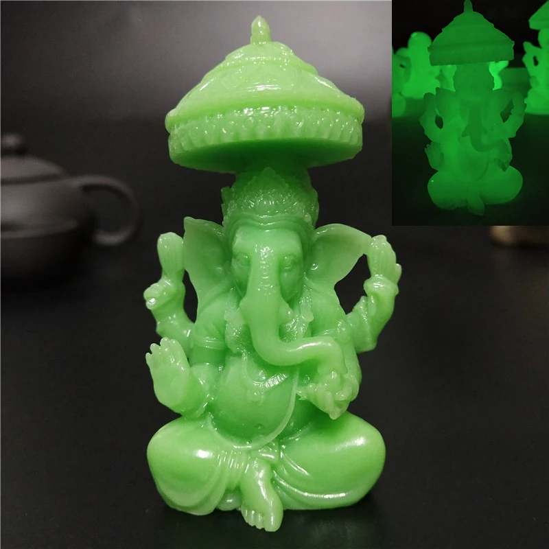Glowing In The Dark Ganesha Buddha Statue Man made Jade Stone Figurines ...
