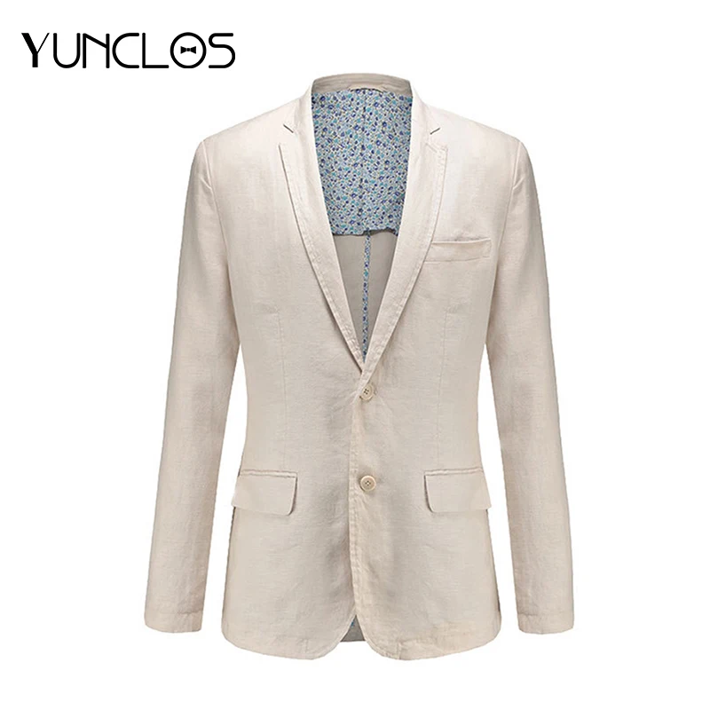 Yunclos Off White Suit Blazer For Men Two Buttons Linen Jackets Casual