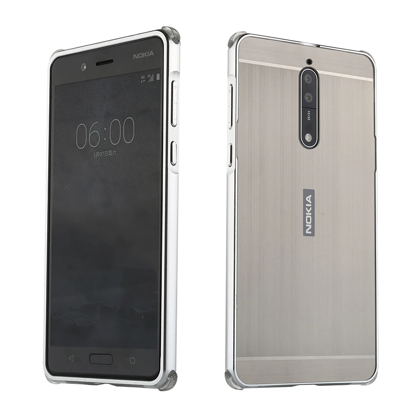 For Nokia 8 Case Plating Metal Frame with Brushed Back Cover Hard Case ...