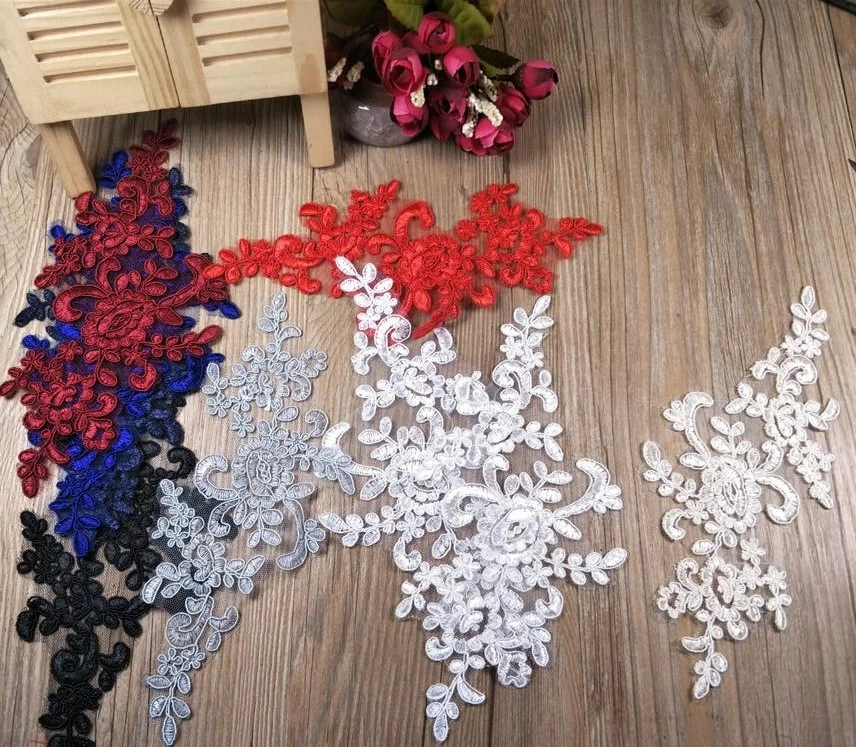4 Pieces Exquisite Lace Applique Embellishment Flower Wedding Fabric ...