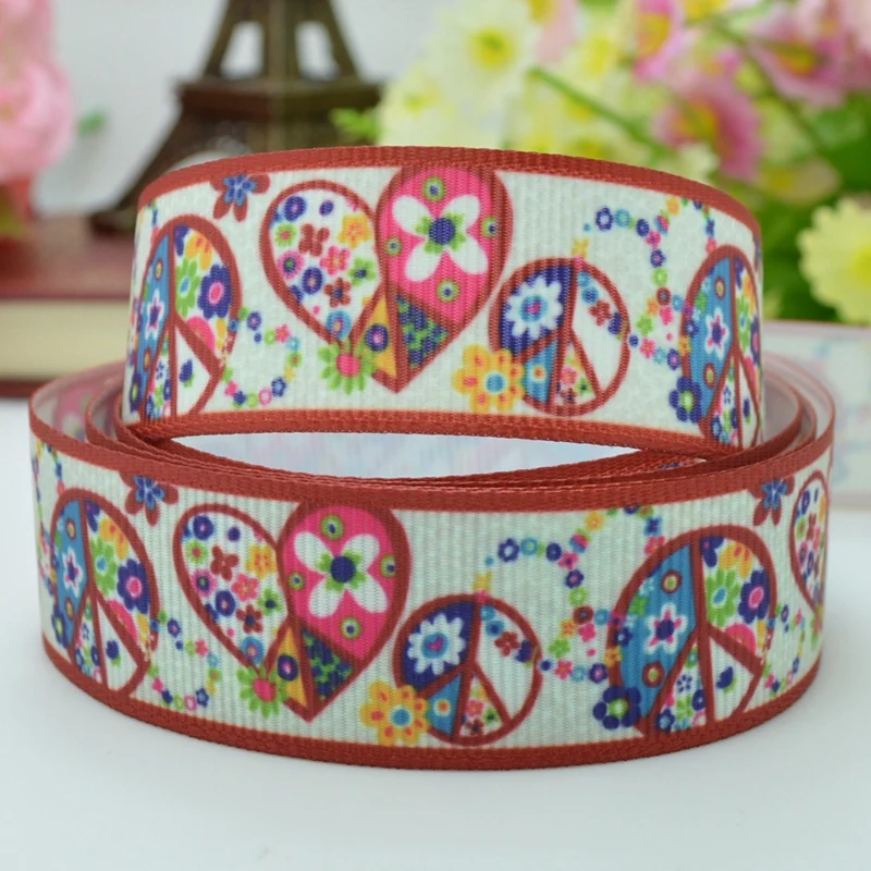 High quality new 22mm 7/8" Printed Ribbon Peace Sign print grosgrain ...