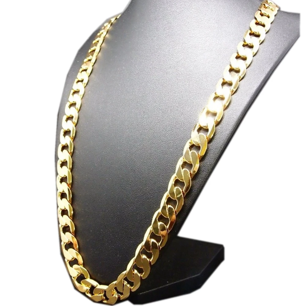Classic Curb Chain Yellow Gold Filled Trendy Mens Necklace Solid Jewelry In Chain Necklaces From