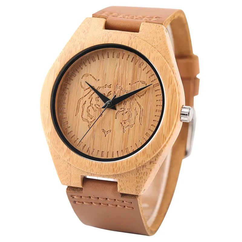 Stylish Cool Tiger Dial Design Hand made Wood Watch with Genuine ...