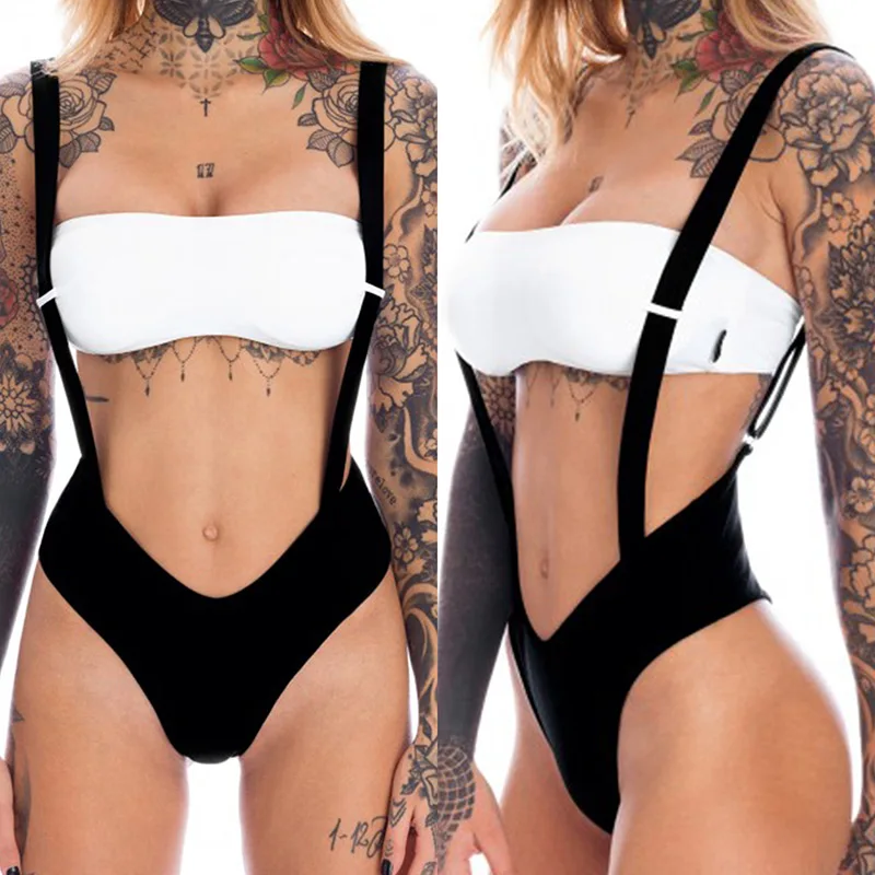 2018 New Sexy Braces Bikini Set Stitching Strap Backless Beach Swimsuit