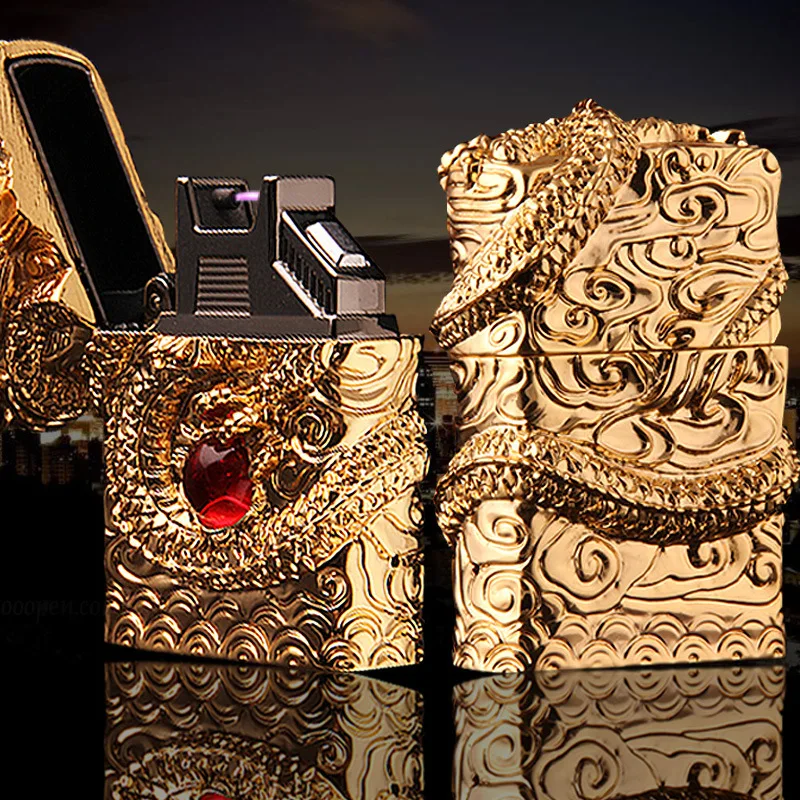 Creative gold dragon relief Metal windproof lighter Cigar Cigarette ...