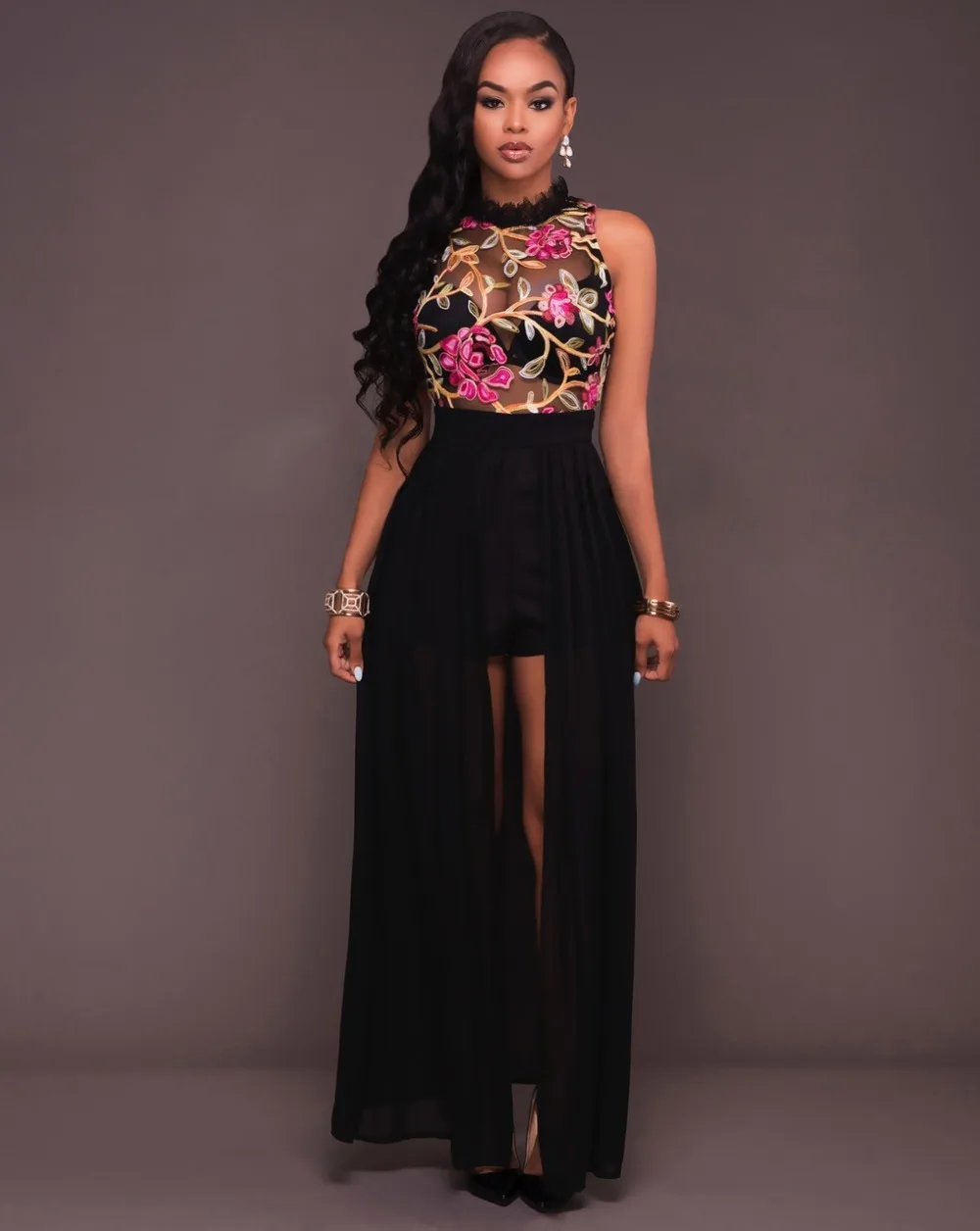 Yuerlian Women Flower Embroidery See Through Dresses 2017 Summer Female ...