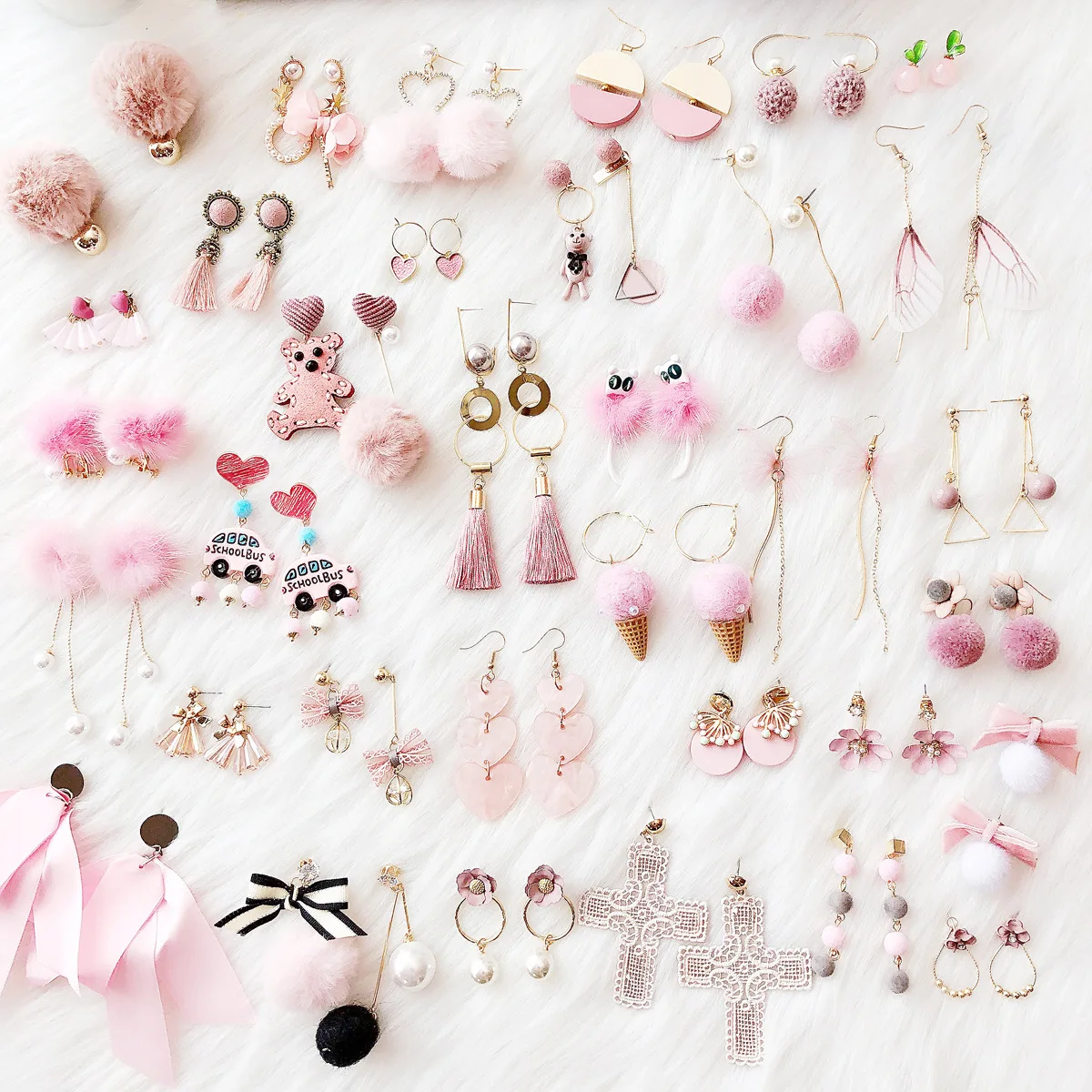 Kawaii Super Cute Earrings For Women Pink Series Sweet Girls Geometric ...