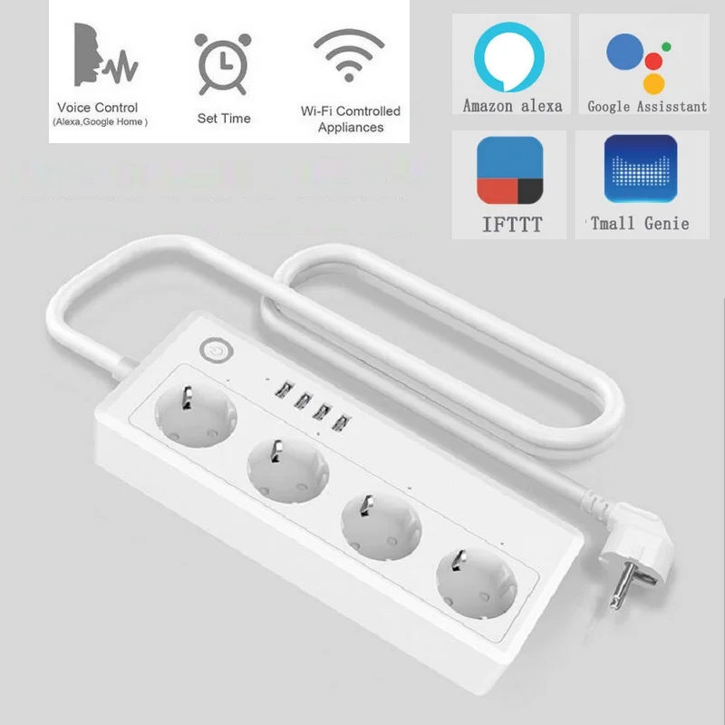 Smart WiFi power Strip 3AC UK/US/EU Outlet 4USB зарядное устройство ...