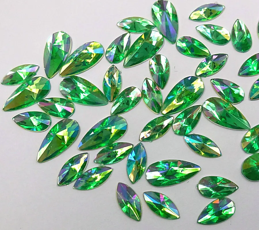 Diy High Quality Bright Green Acrylc Rhinestones Drop 6x14mm 9x18mm ...