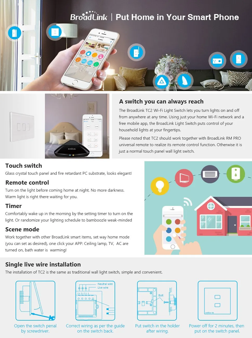 Buy SH5 Broadlink TC2 3 Way Gang Wifi Wall Light Touch Switch Smart ...