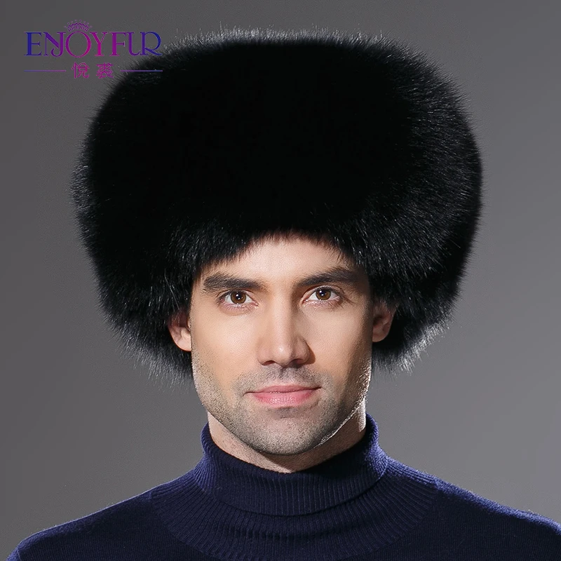 Winter brand new real fox fur hat for men genuine leather cap natural ...