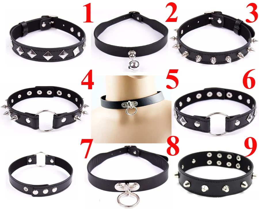 Women Men Cool Punk Goth Leather Collar Choker Necklace BDSM Bondage ...