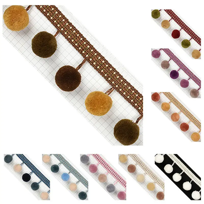 1m Large Pom Pom Bobble Trim Fringe Curtain Sewing Tassel Balls ...