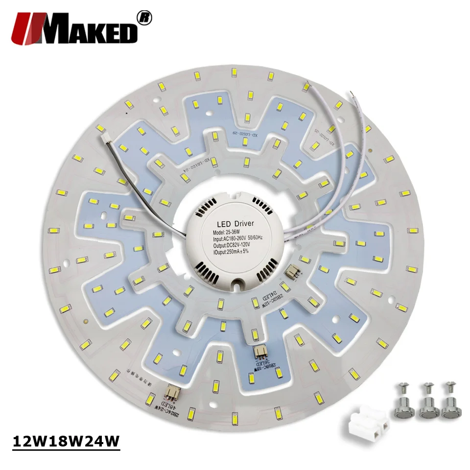 Umaked Led Pcb Kit+driver Ac220v 12w 18w 24w Smd5730 Round Light ...
