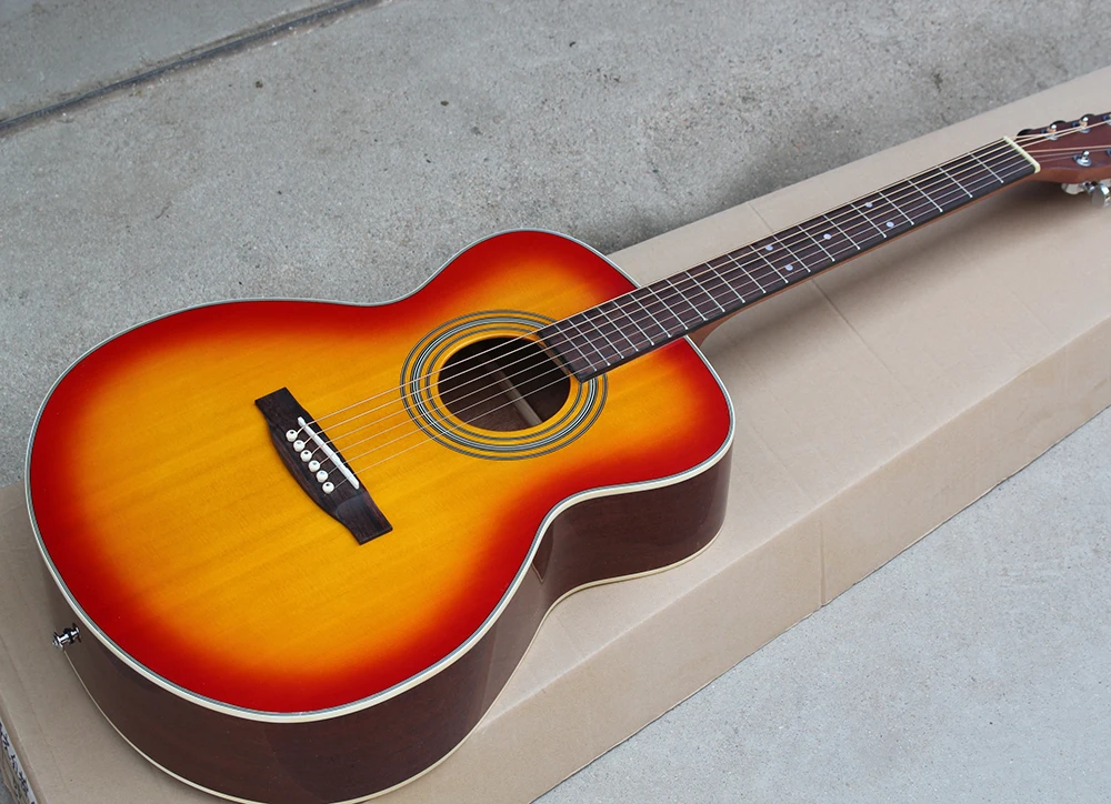 Cherry Sunburst 41"Acoustic Guitar with Rosewood Fretboard,White ...