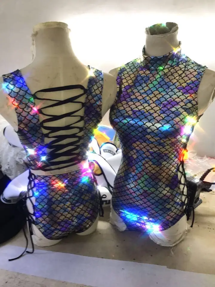 Laser Fish Scale Sequins Flashing Two piece Outfit Shining Sexy ...