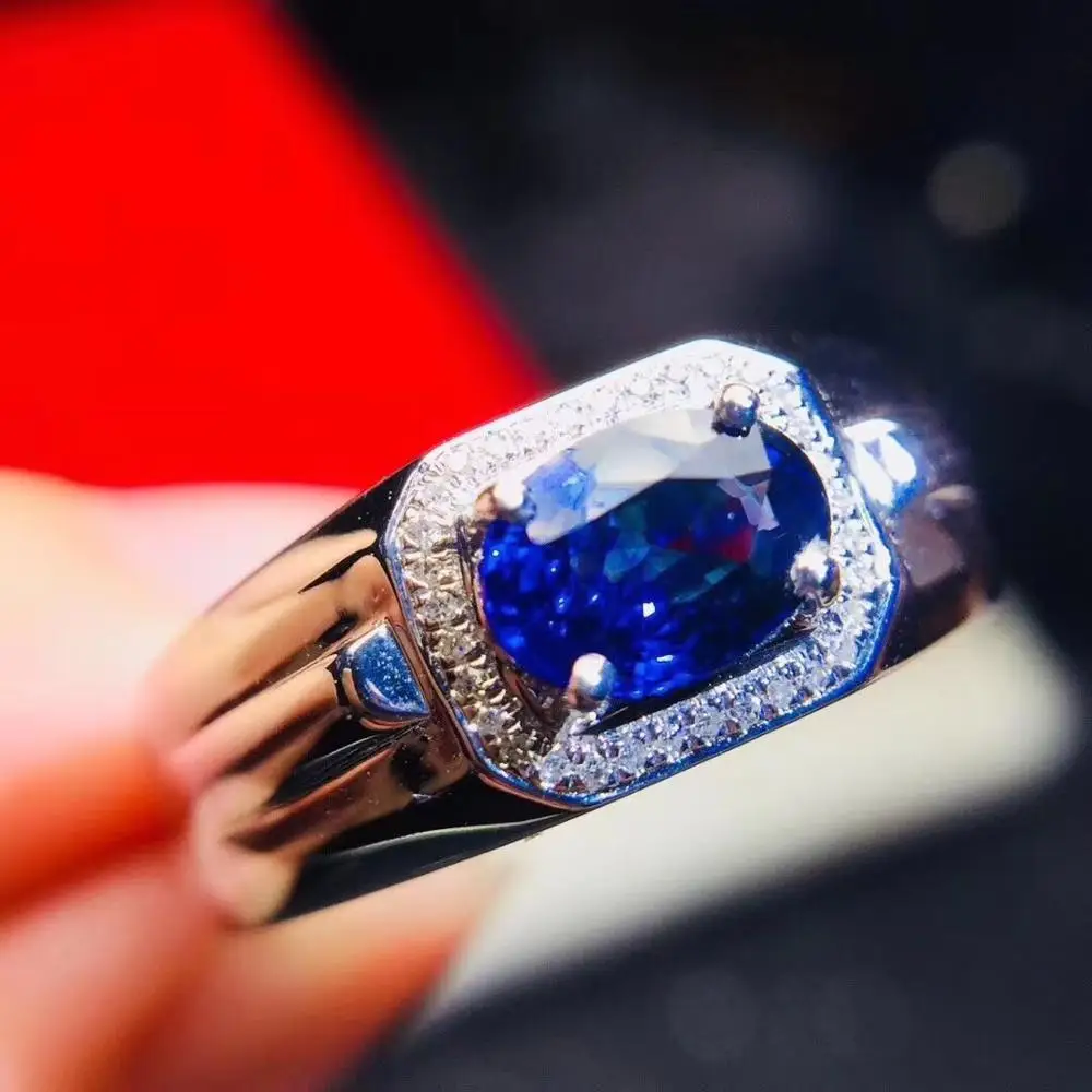 bright-light-silver-ring-man-ring-classic-shiny-blue-natural-Sapphire ...