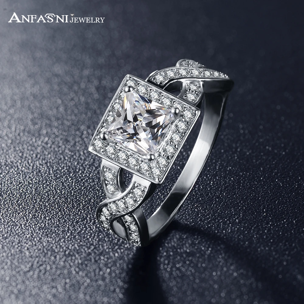 ANFASNI 2016 Latest Luxury Square Wedding Ring With Silver Color ...
