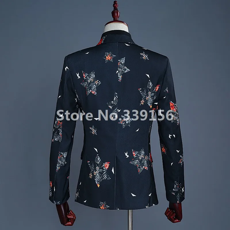 Tide Men Navy Blue Floral Print Fashion Casual Suits Singer Theater ...