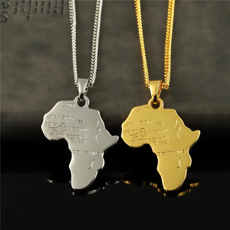 Men Hip Hop Trendy African Map Necklaces Pendants Golden Bling Women ...