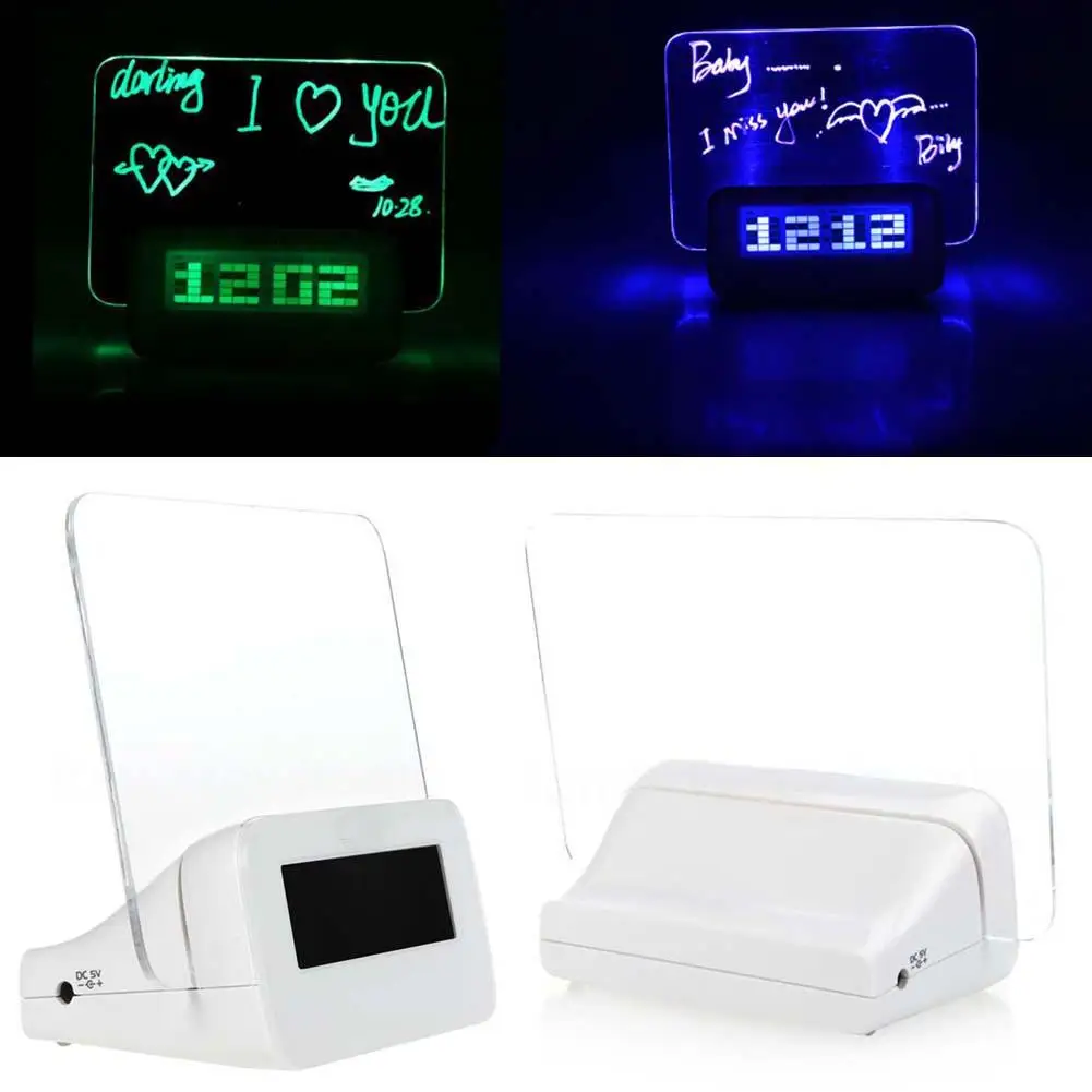 Blue Green LED Fluorescent Digital Alarm Clock Calendar with Message ...