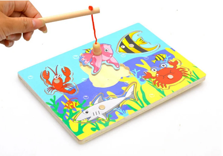 Wooden Magnetic Fishing jigsaw puzzle toys children's educational toys ...