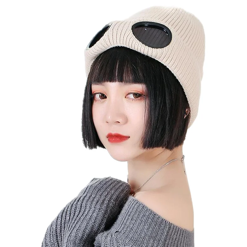Women Caps Windproof Glasses Hat Wool Winter Fashion Gorros Cap Fixing ...