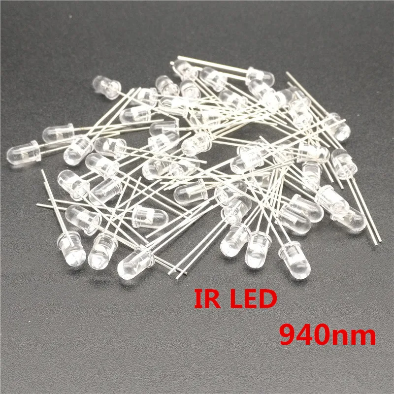 100 Pcs 940 IR LED infravermelho 5 mm 940nm 출력 적외선 이미 터 포토 트랜지스터 광학 센서 ...