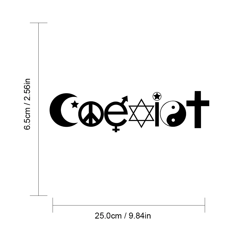 Cartoon COEXIST Graphic Design Creative Car Styling Words Sticker Vinyl ...