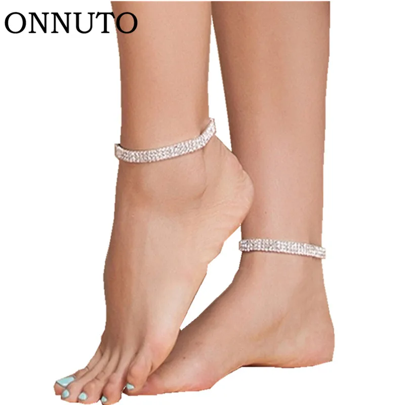 Multi Row Crystal Tennis Silver Stretch Anklet Bracelet Foot Chain