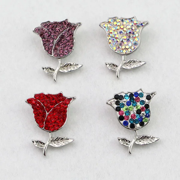 Unique Design 4colors Full Rhinestone Rose Flower Shape Snap Buttons ...
