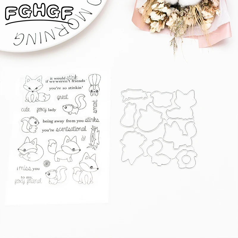 Cute Fox Transparent Clear Silicone Stamp And Cutting Dies Set for DIY ...