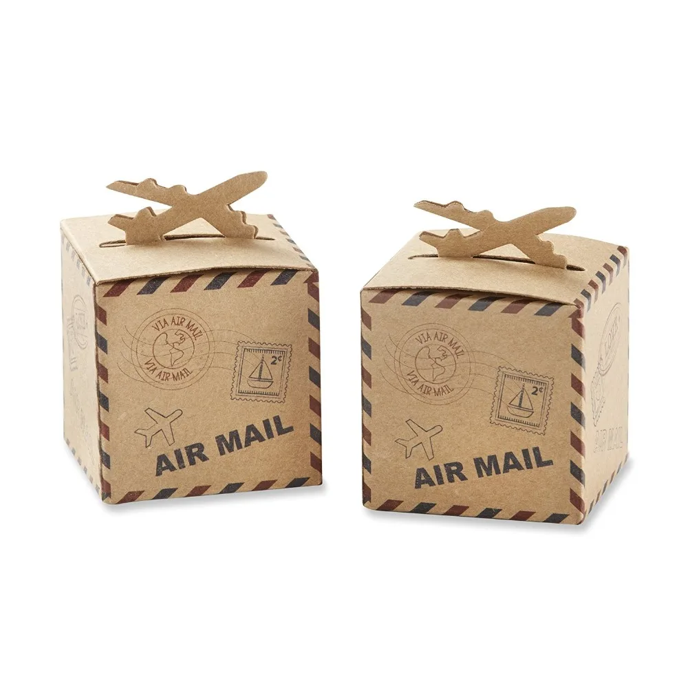 100pcs Let The Adventure Begin Airplane Kraft Favor Box Wedding candy ...