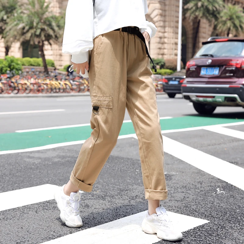 Korean Casual Cargo Pants Women 2018 New Elastic Waist Sashes Loose