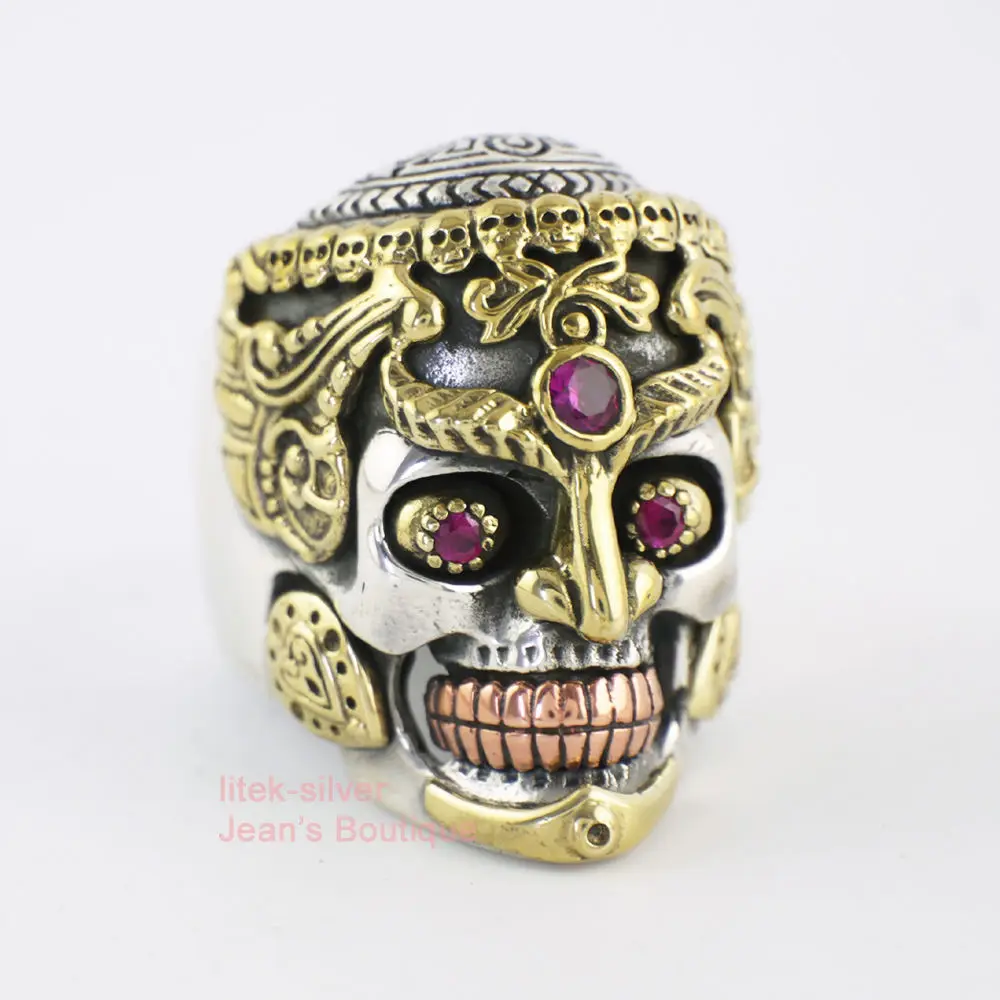 925 STERLING SILVER SKULL BLOOD SKELETON BIKER ROCKER CZ RING A3732|cz ...